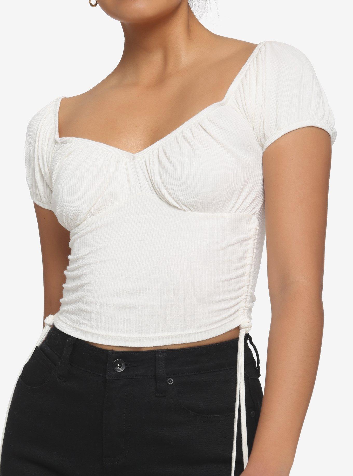 Ivory Side Ruching Girls Crop Top | Hot Topic