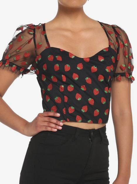 Strawberry Glitter Mesh Top Hot Topic