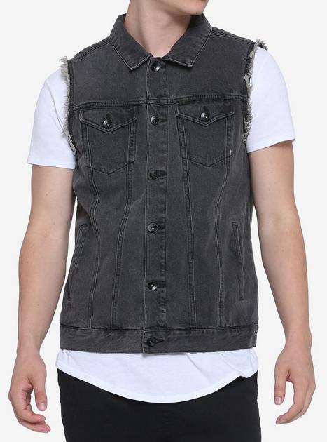 Black Removable Hood & Sleeves Denim Jacket | Hot Topic