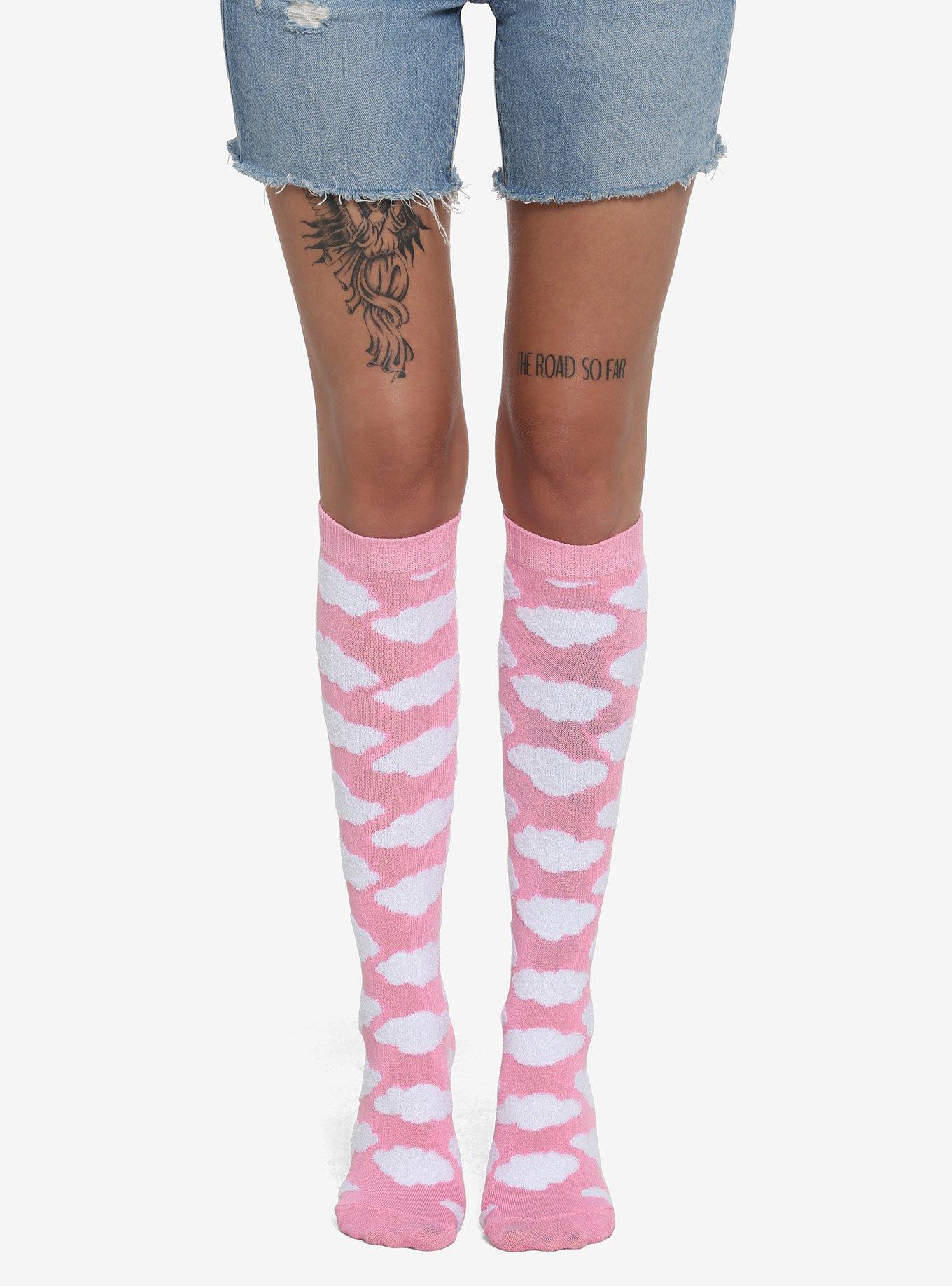Pink Fuzzy Clouds Knee-High Socks | Hot Topic