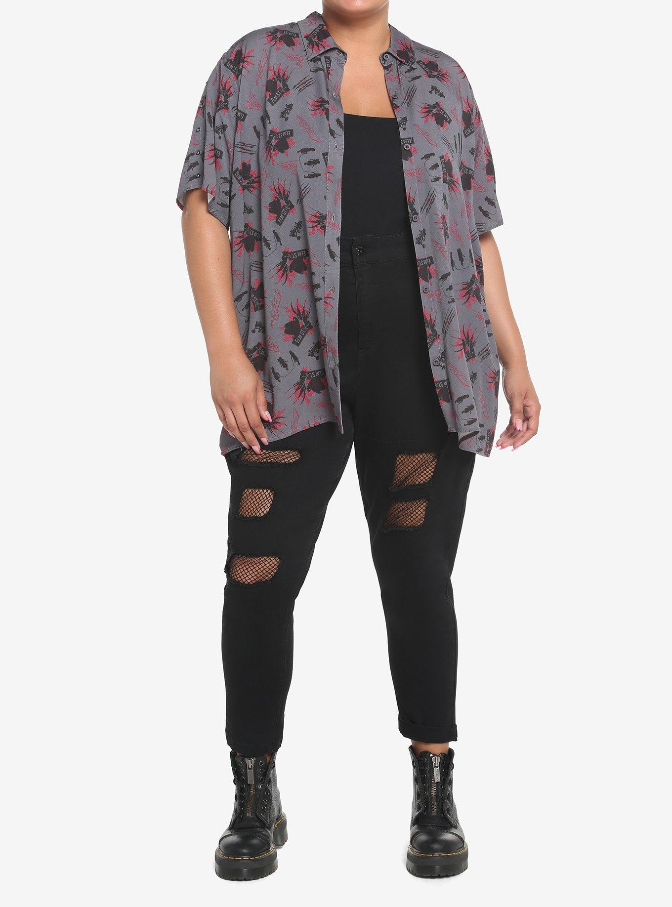 A Nightmare On Elm Street Studded Shoulder Girls Woven Button-Up Plus ...