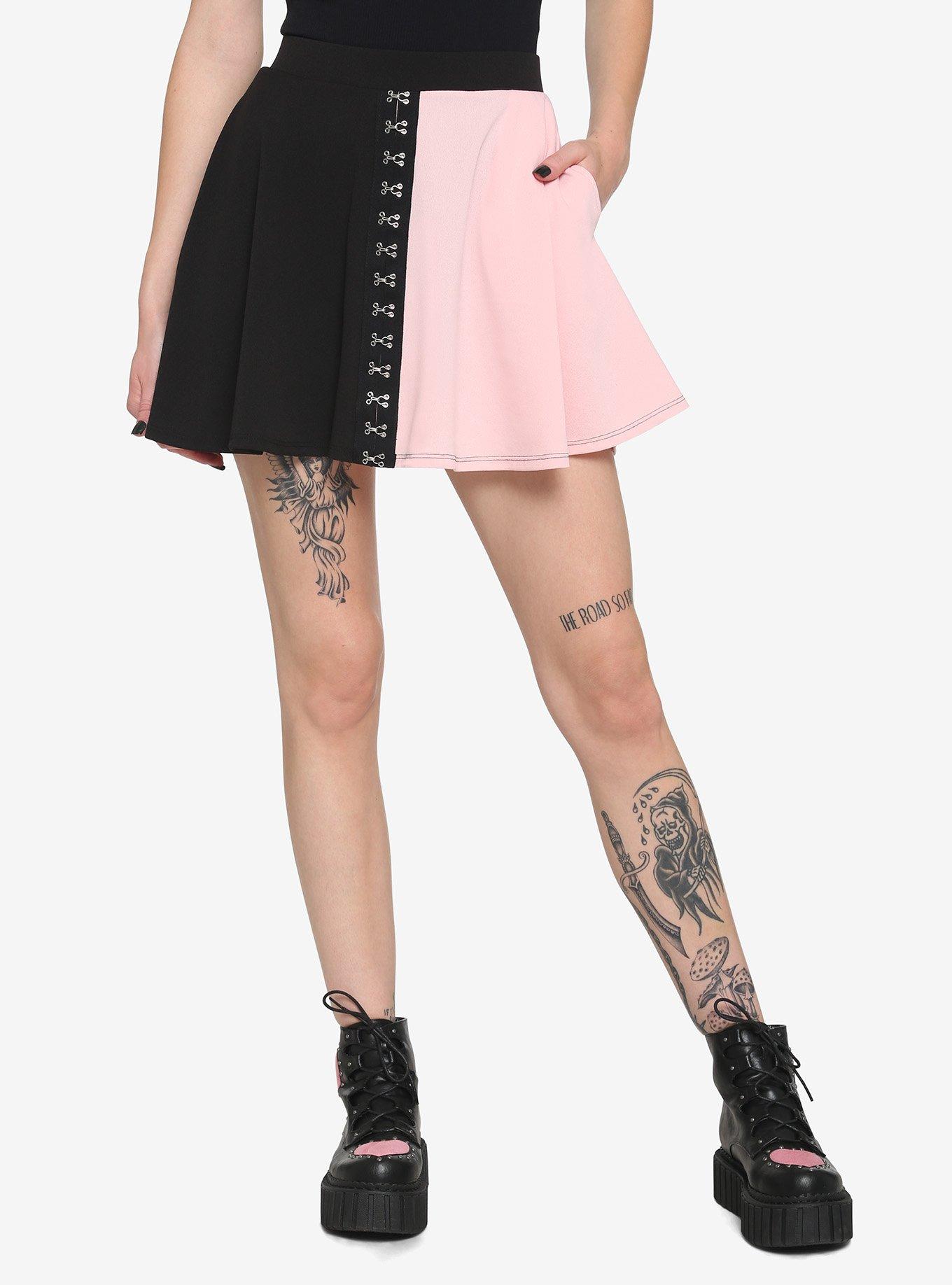 Black And Pink Split Hook And Eye Skirt Hot Topic