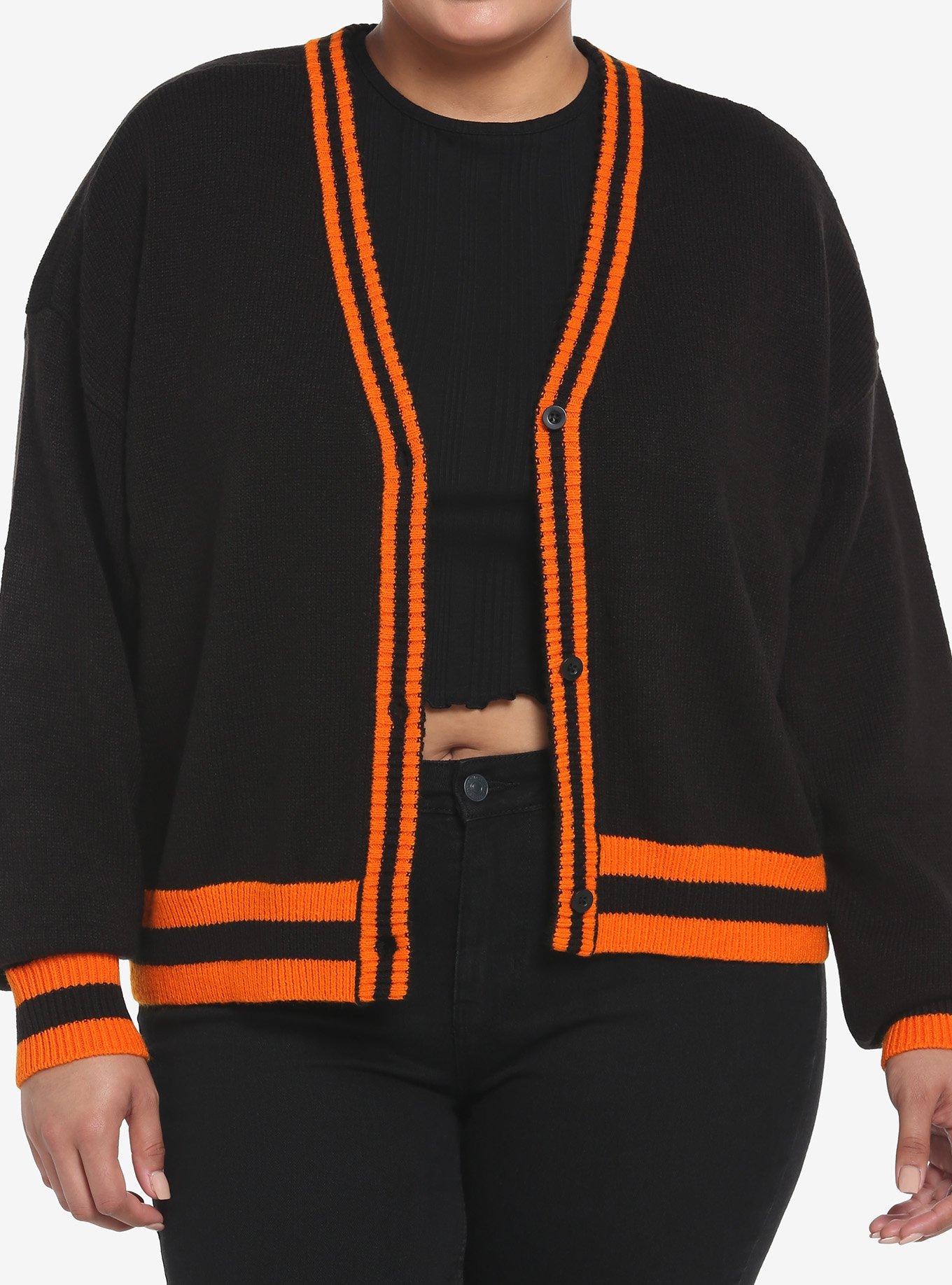 Black And Orange Varsity Stripe Crop Girls Cardigan Plus Size Hot Topic
