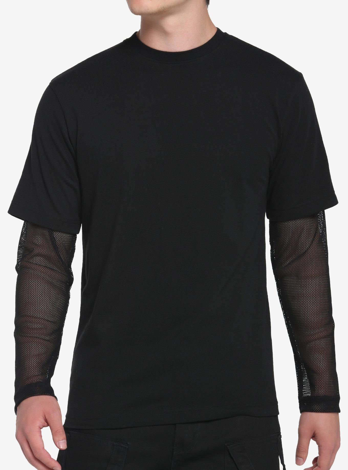 Black Mesh Twofer Long Sleeve T Shirt Hot Topic