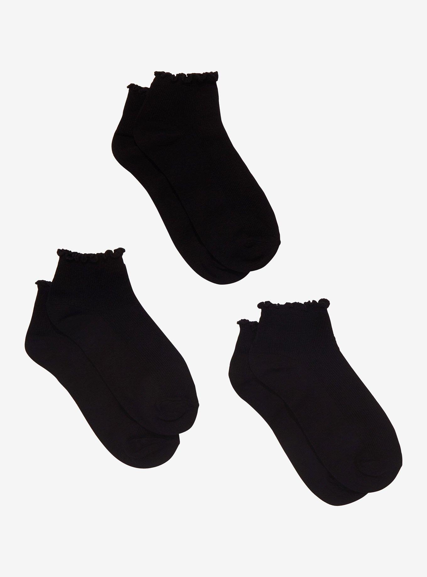 Black Ruffle Ankle Socks 3 Pair | Hot Topic