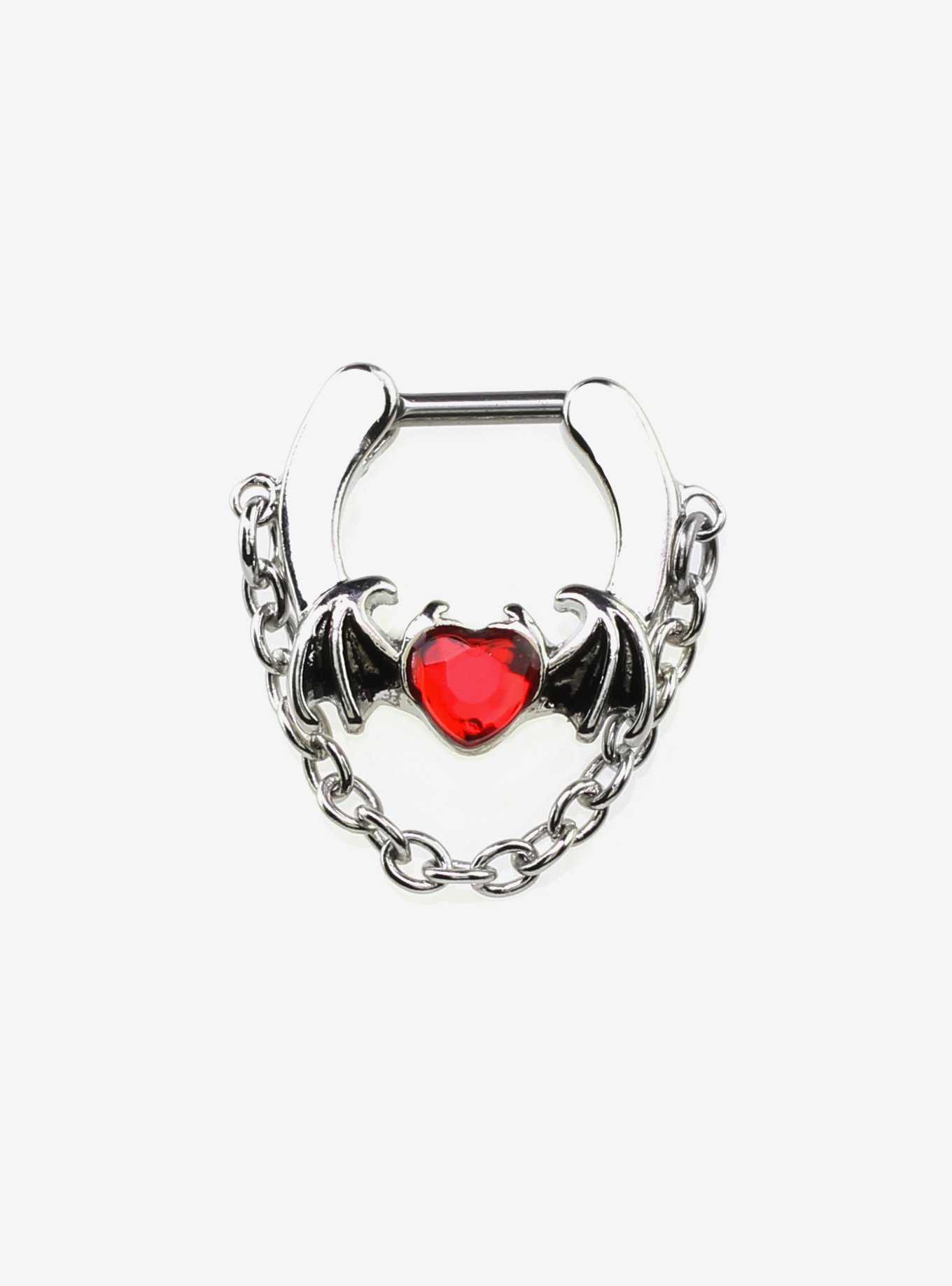 Steel Silver Bat Wing Heart Layered Hinged Clicker | Hot Topic