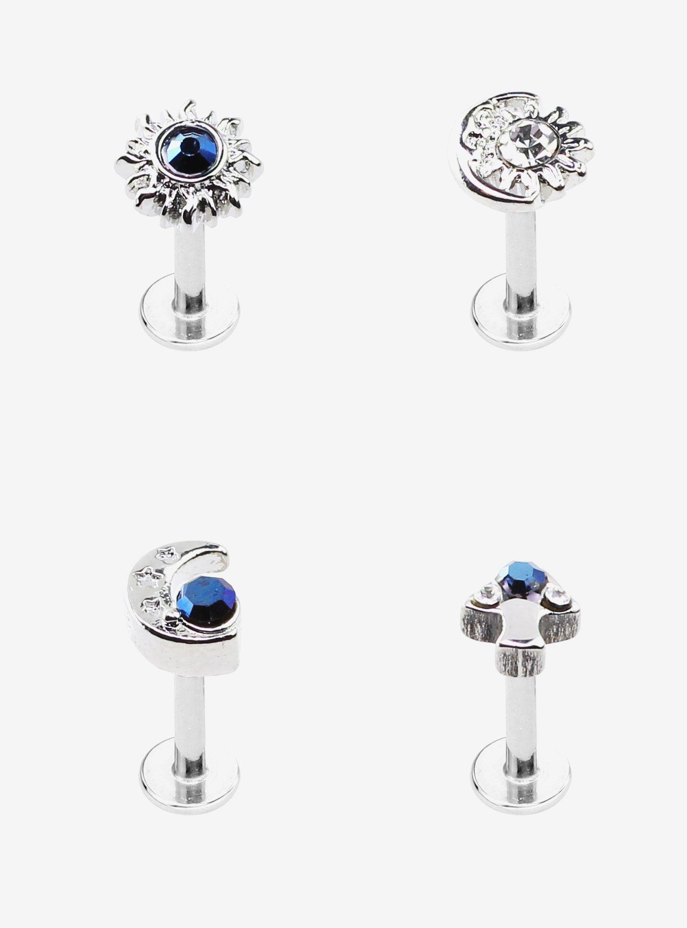 Steel Silver Celestial Blue Gem Labret 4 Pack | Hot Topic