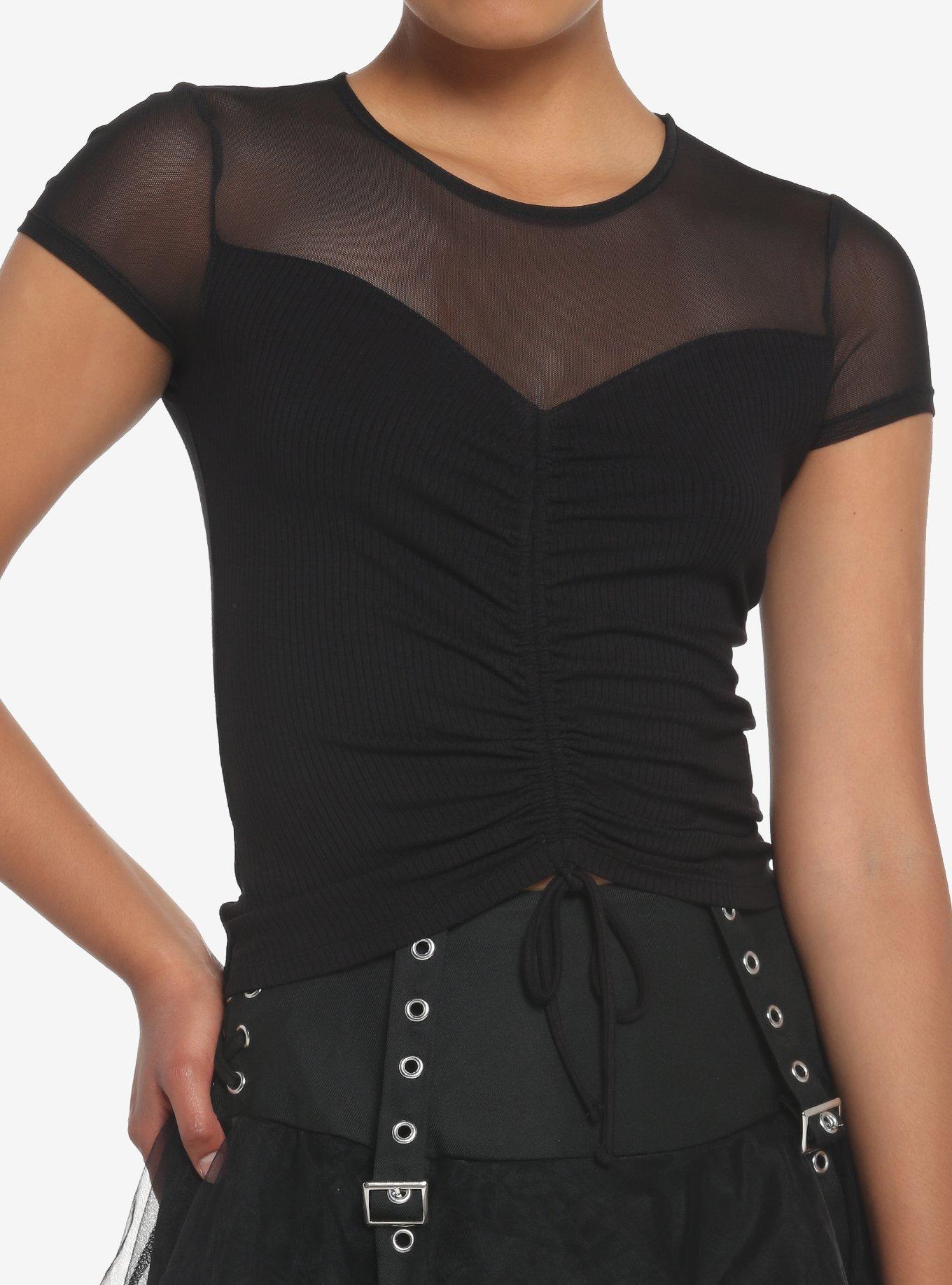 Black Ruched Mesh Girls Top | Hot Topic