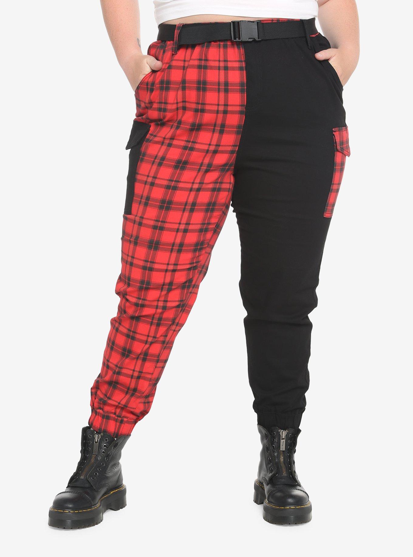 Black And Red Plaid Split Cargo Jogger Pants Plus Size Hot Topic