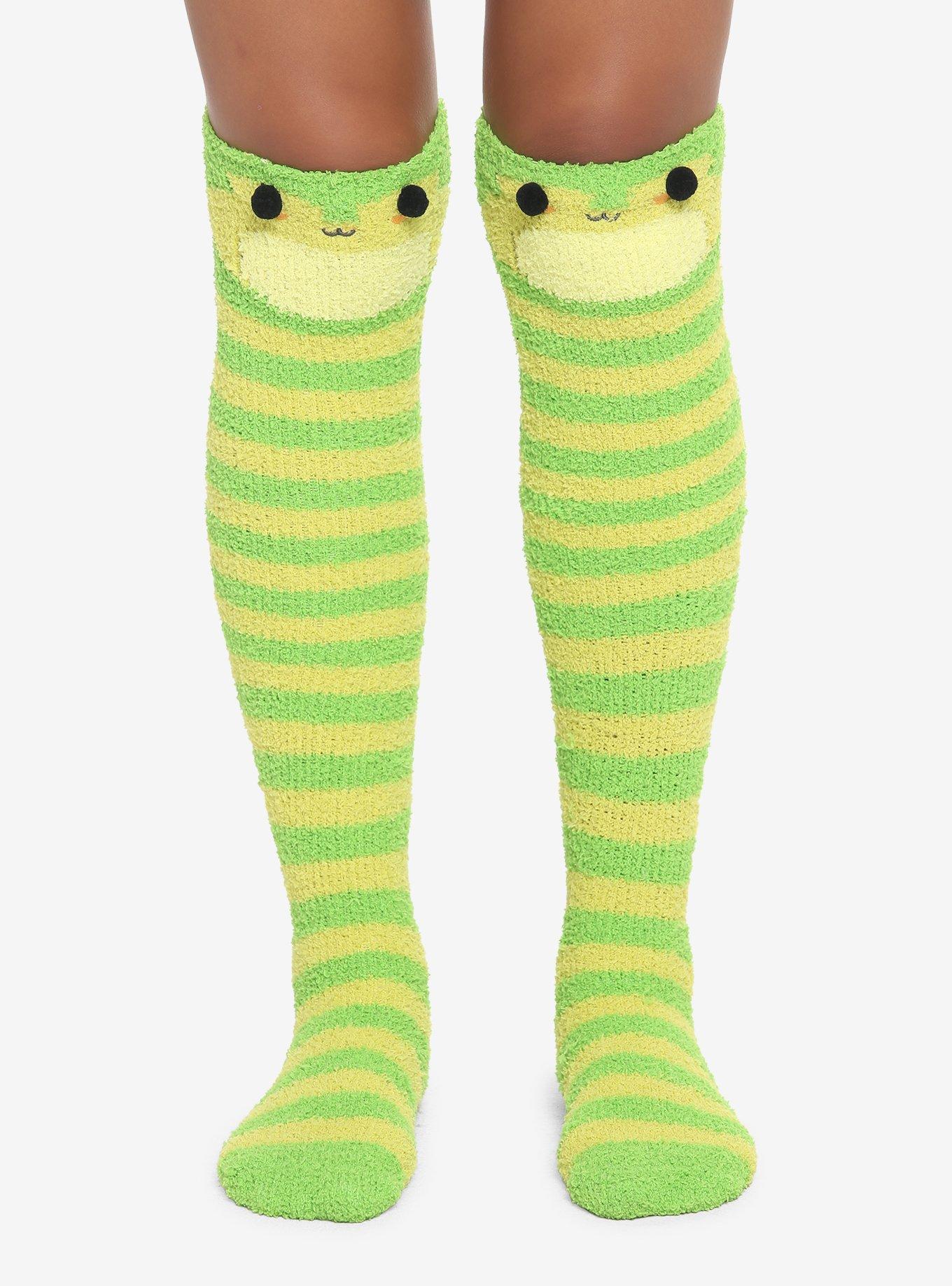 Frog Stripe Fuzzy Knee-High Socks | Hot Topic