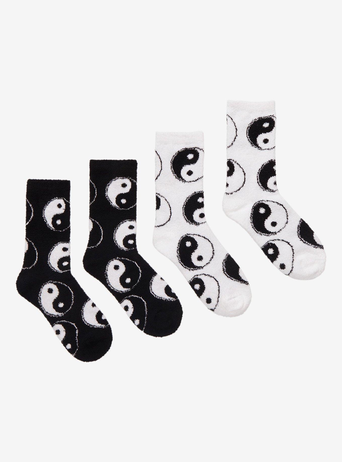 Black & White Yin-Yang Fuzzy Socks 2 Pair | Hot Topic