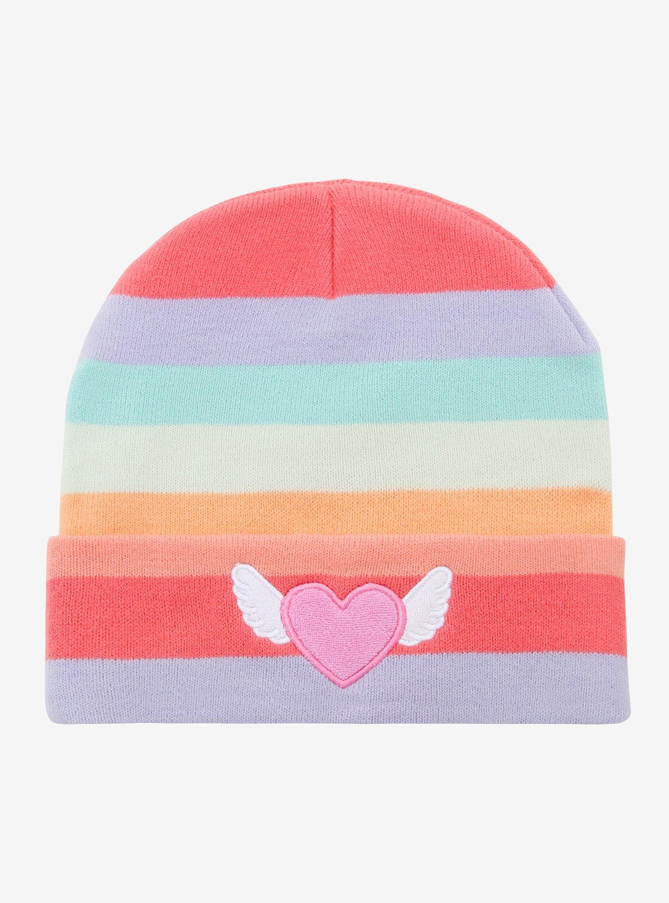 Pastel Stripe Winged Heart Beanie | Hot Topic