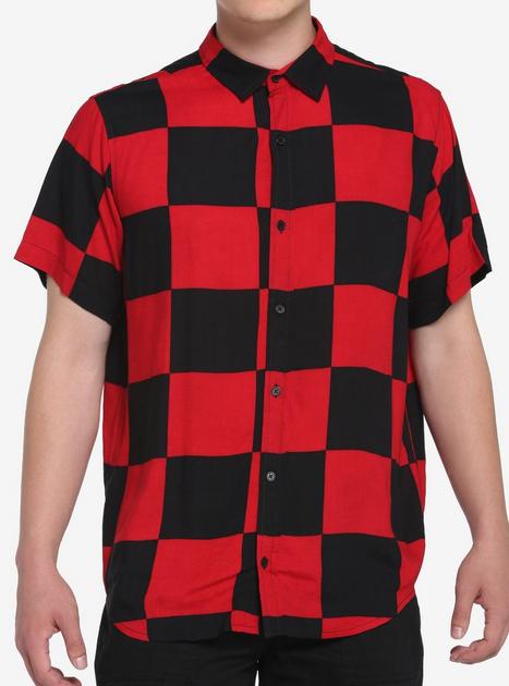 Black & Red Checkered Woven Button-Up | Hot Topic