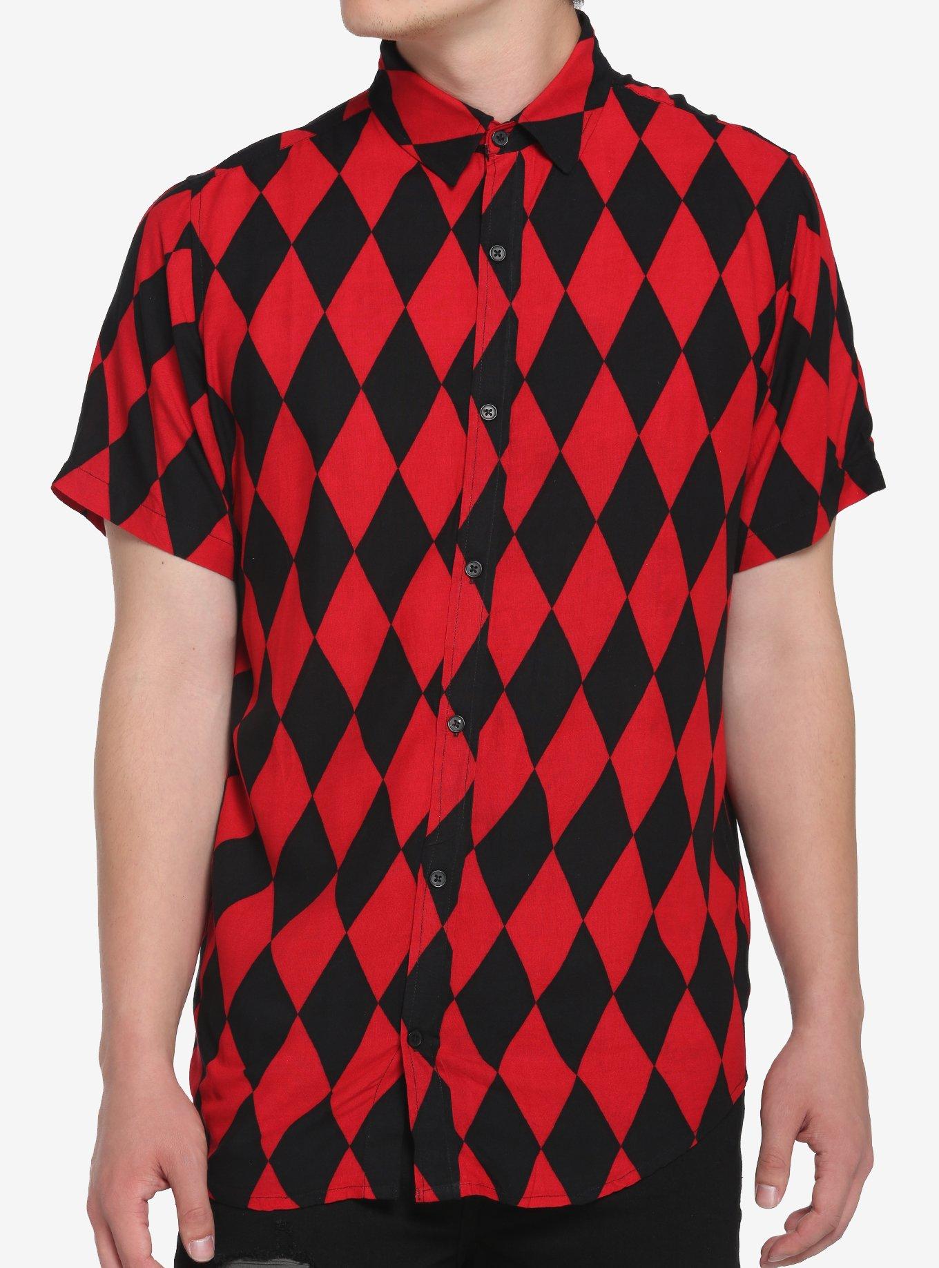 Black & Red Diamond Woven Button-Up | Hot Topic