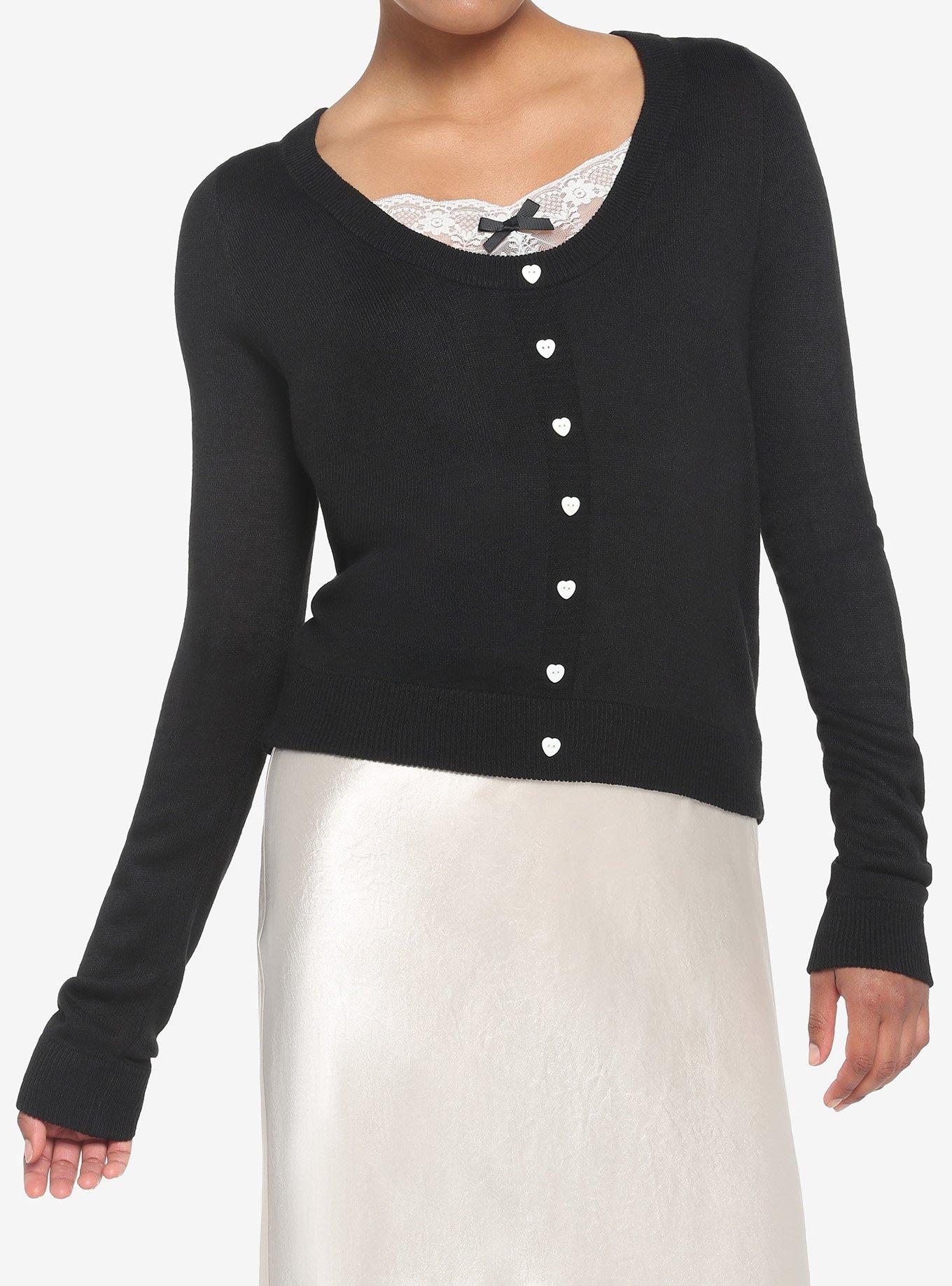 Black & Ivory Peekaboo Girls Crop Cardigan | Hot Topic