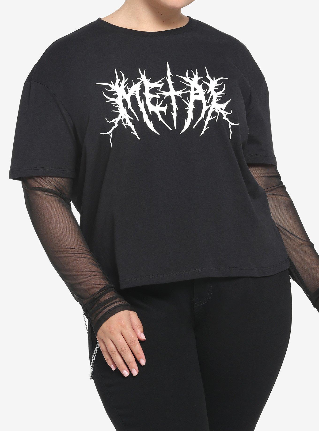 Metal Font Mesh Twofer Girls Long Sleeve T Shirt Plus Size Hot Topic