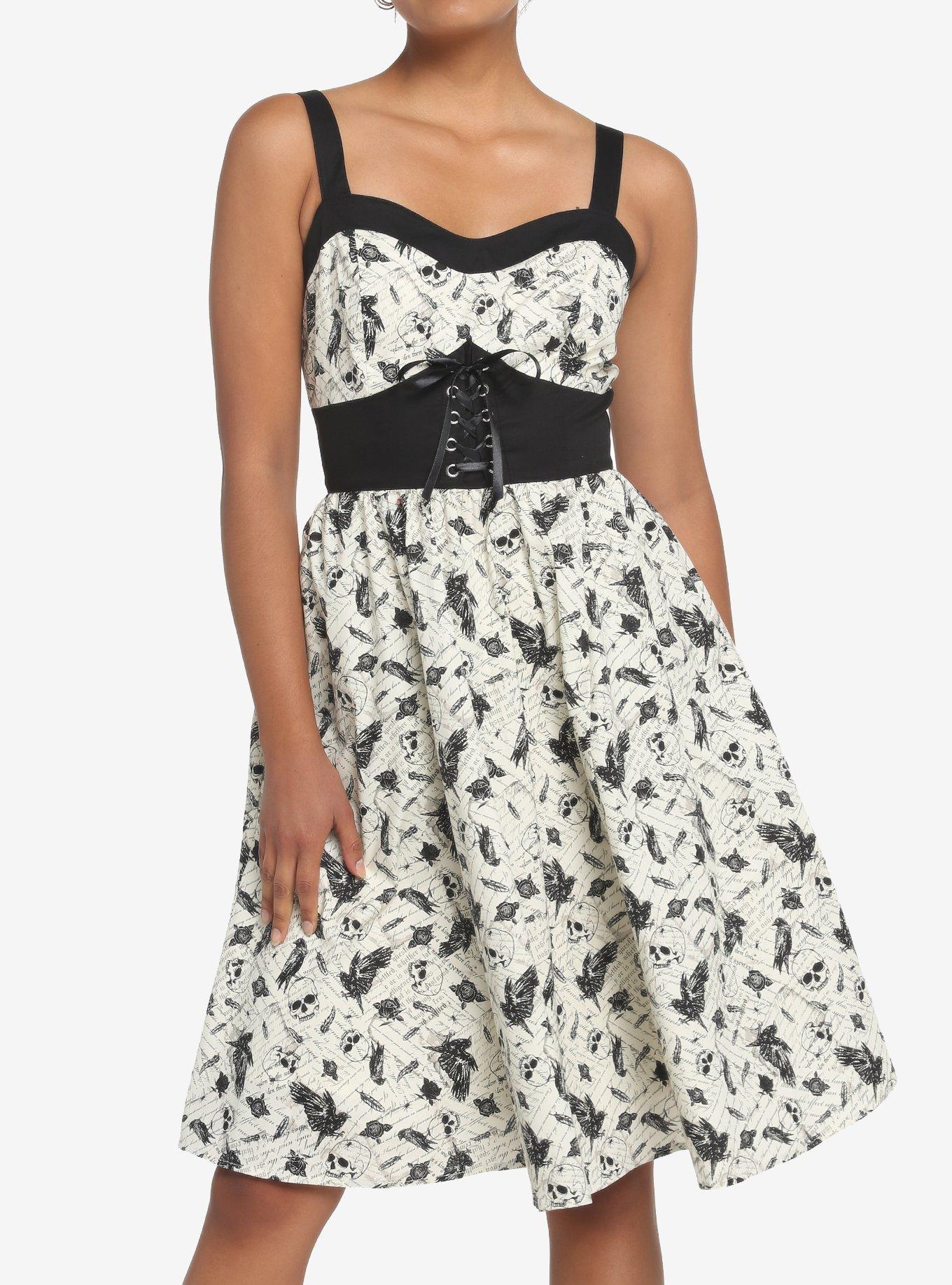 Ivory & Black Raven Skull Retro Dress | Hot Topic