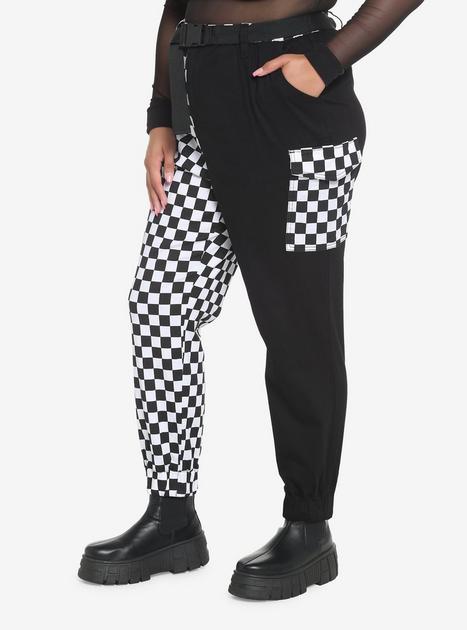 Black & White Checkered Split Cargo Jogger Pants Plus Size | Hot Topic