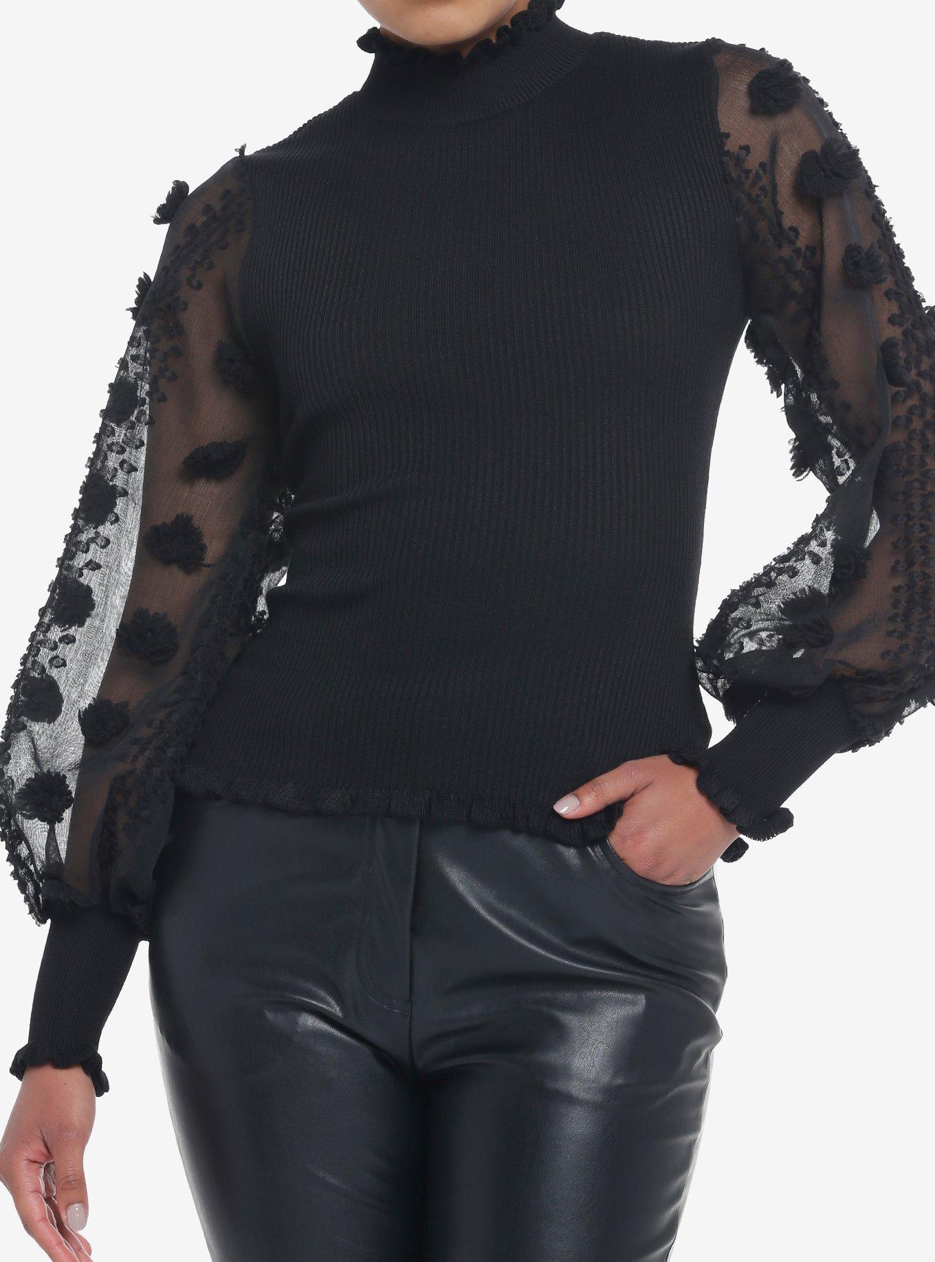 Black Floral Mesh Girls Long-Sleeve Top | Hot Topic