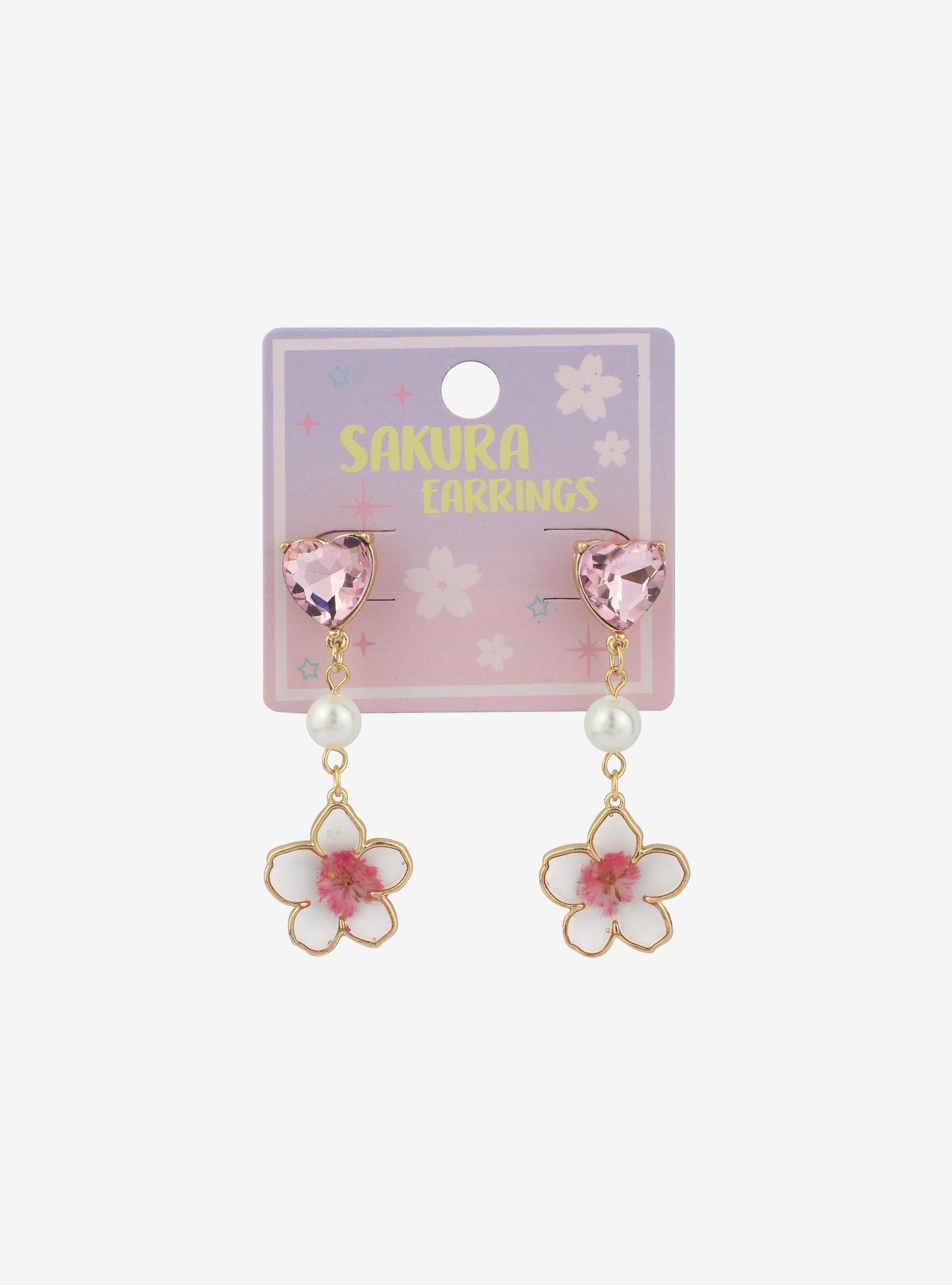 Sakura Pearl Heart Gem Earrings | Hot Topic