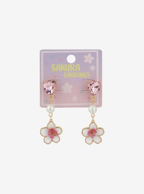 Sakura Pearl Heart Gem Earrings | Hot Topic