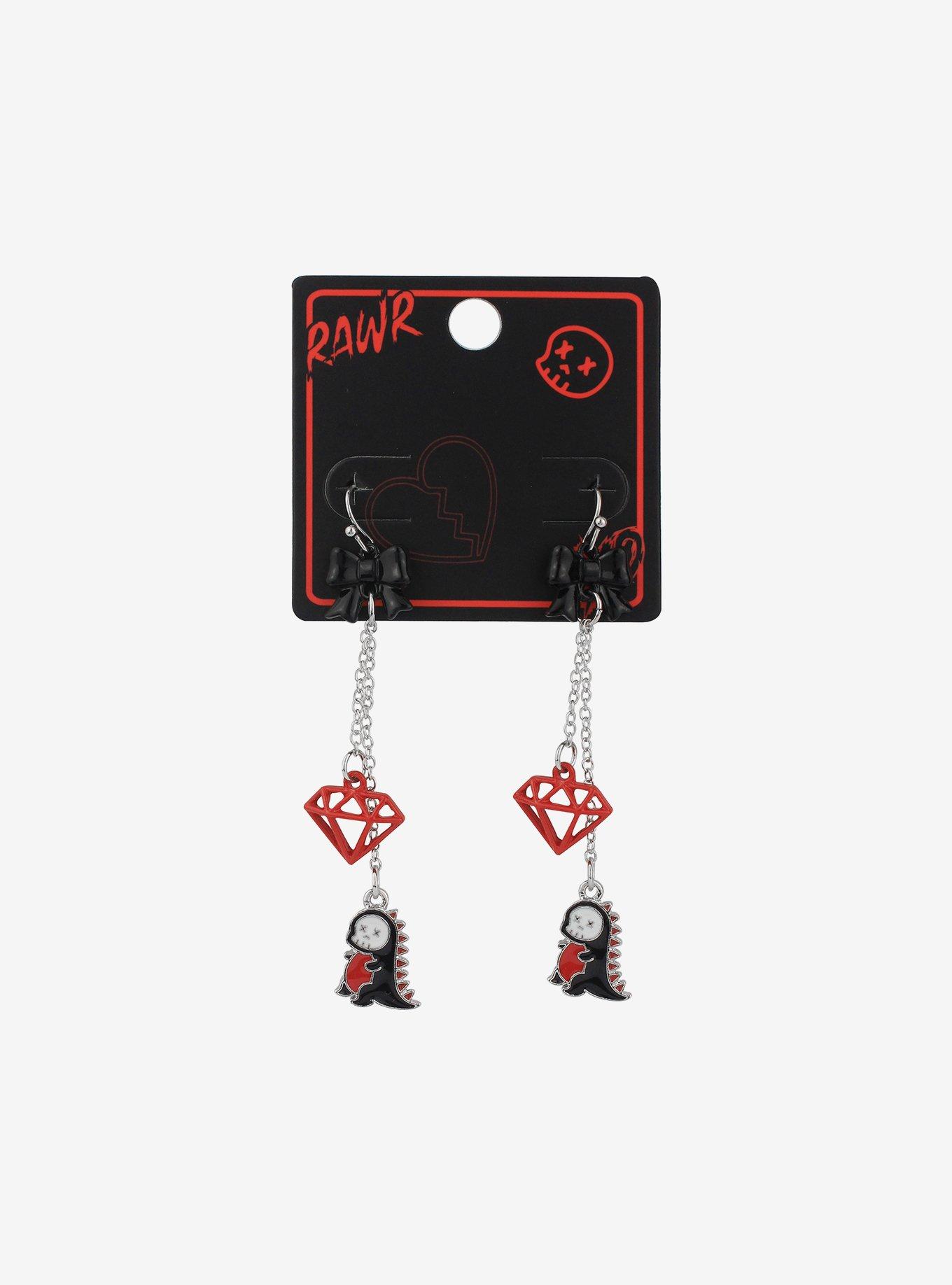 Rawr XD Dinosaur Bow Drop Earrings | Hot Topic