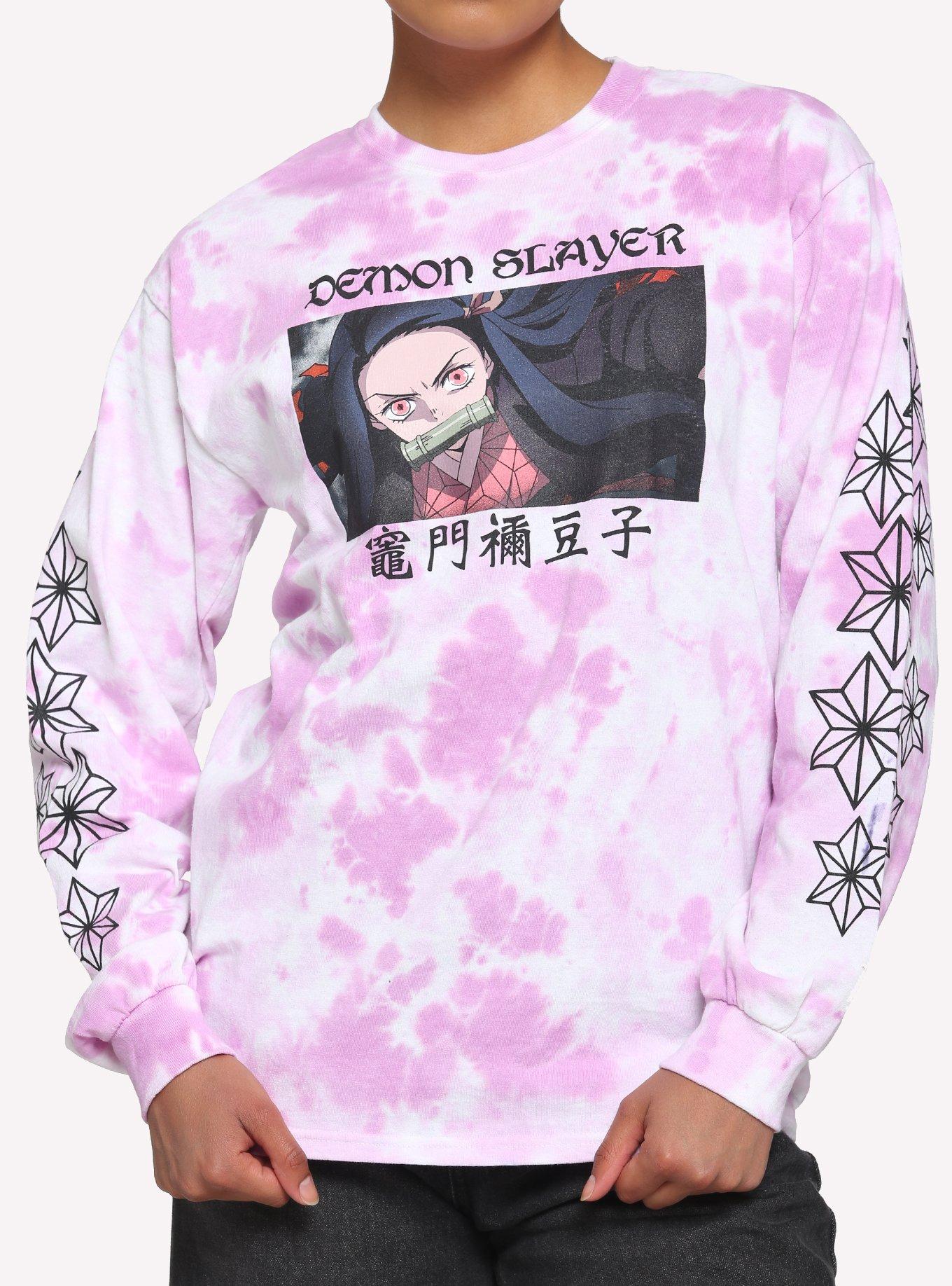 Demon Slayer: Kimetsu No Yaiba Nezuko Pink Tie-Dye Girls Long-Sleeve T ...