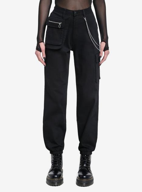 Black Chain Zipper Pocket Jogger Pants Hot Topic