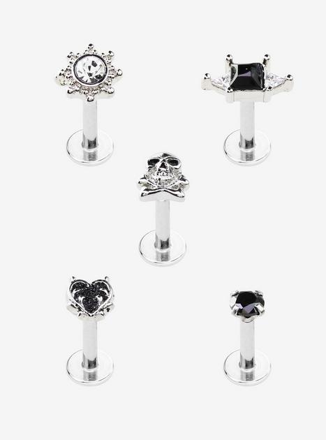 Steel Silver Dark Skull Heart Labret 5 Pack | Hot Topic