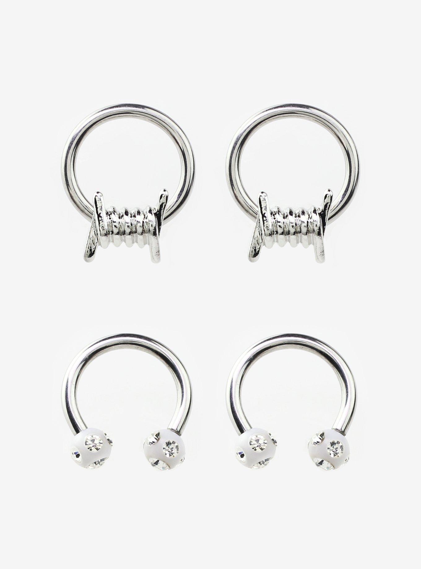 Steel Silver Barbed Wire Stud Balls Curved Barbell & Captive Hoop 4 ...