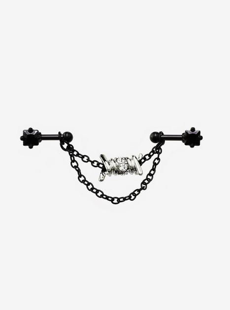 14G Steel Black Chain Barbed Wire Industrial Barbell | Hot Topic