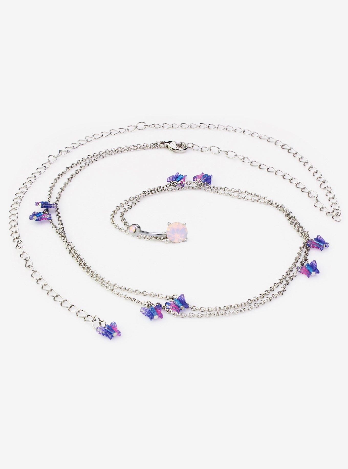 14G Steel Butterfly Belly Chain Navel Barbell | Hot Topic