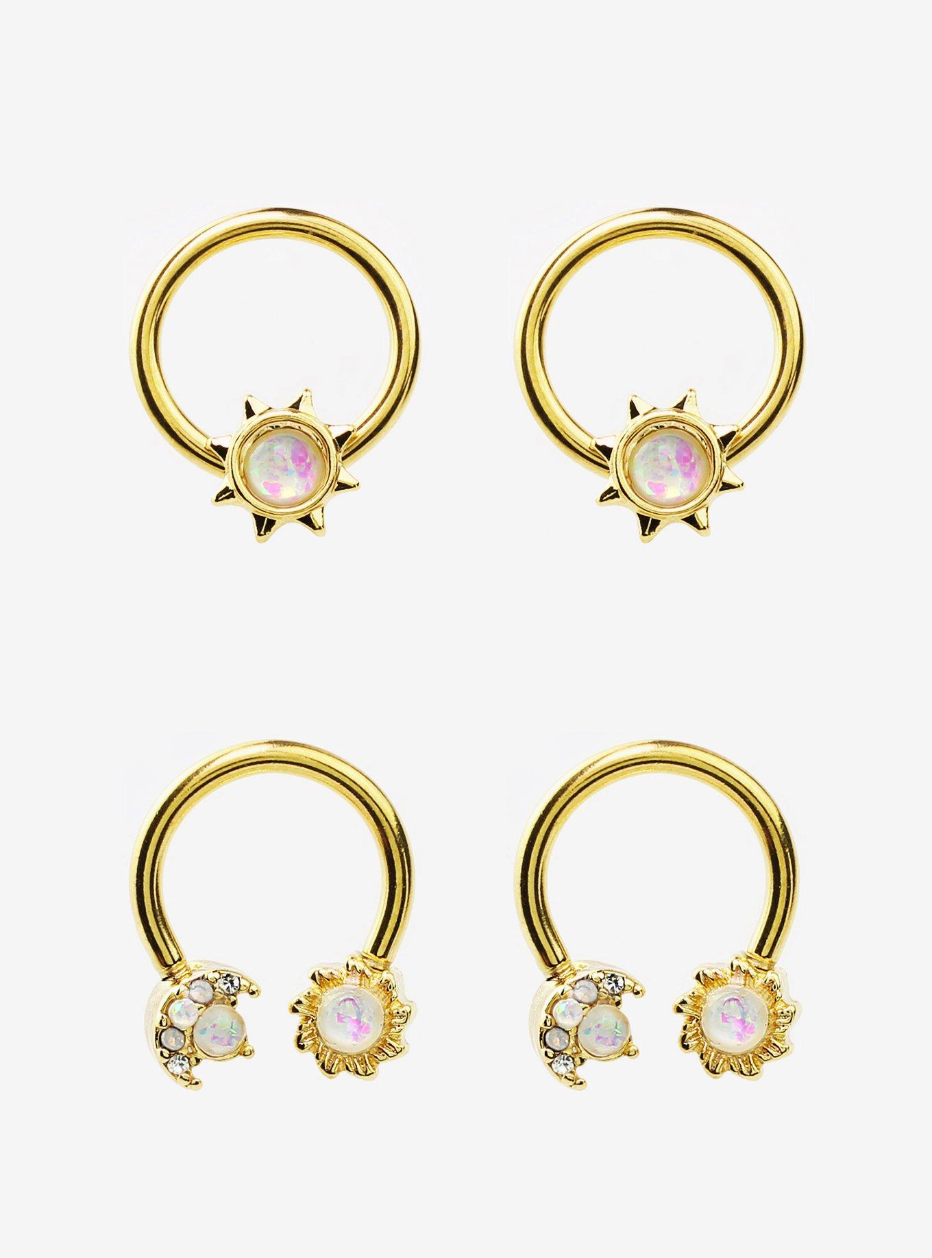 Steel Gold Opal Celestial Circular Barbell & Captive Hoop 4 Pack | Hot ...