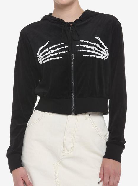 Skull Hands Crop Girls Hoodie | Hot Topic