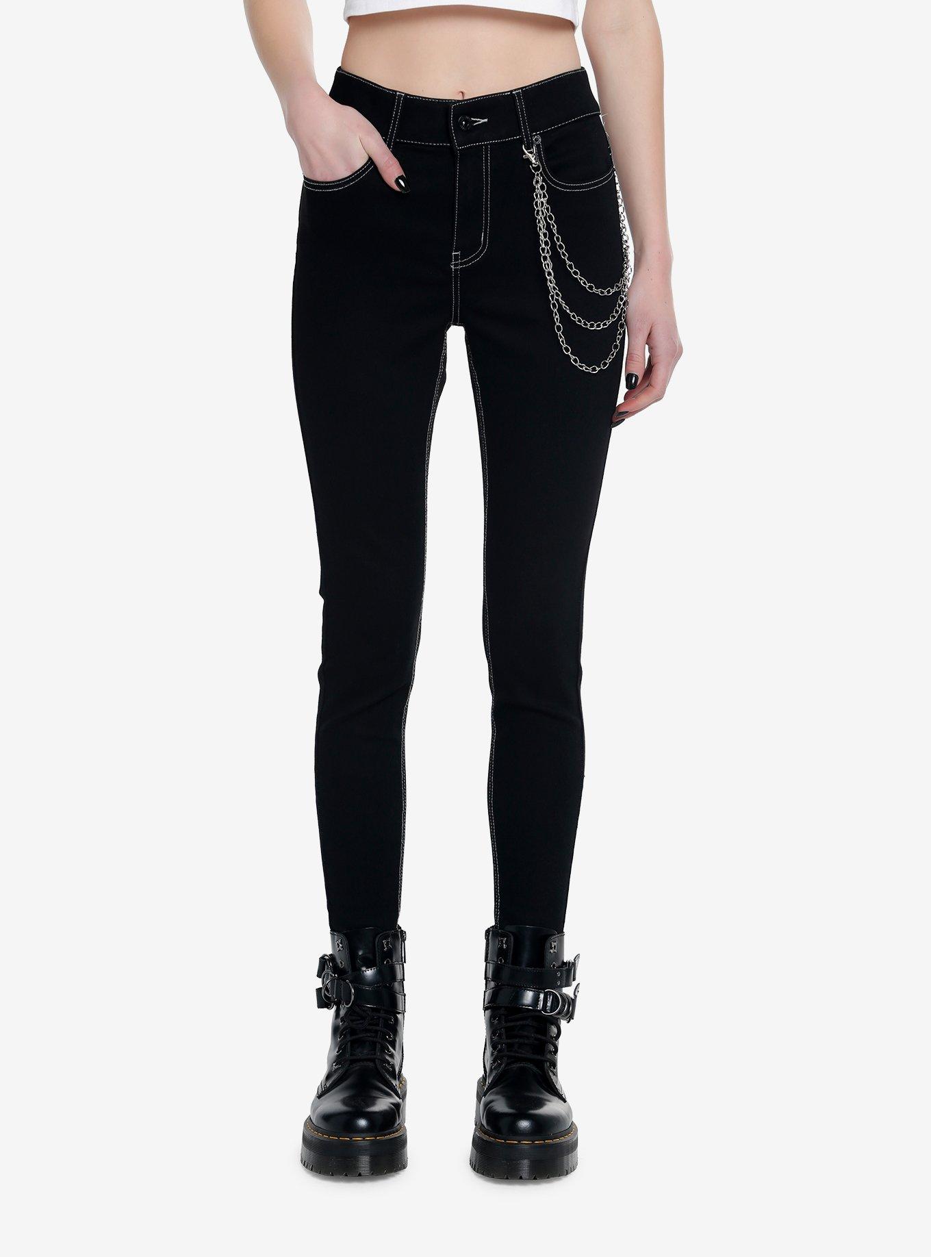 Black & White Stitch Side Chain Super Skinny Jeans | Hot Topic