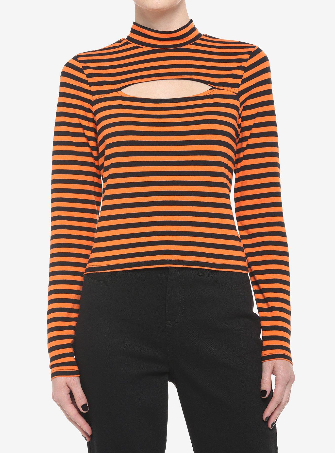 Orange & Black Stripe Cutout Girls Long-Sleeve Top | Hot Topic