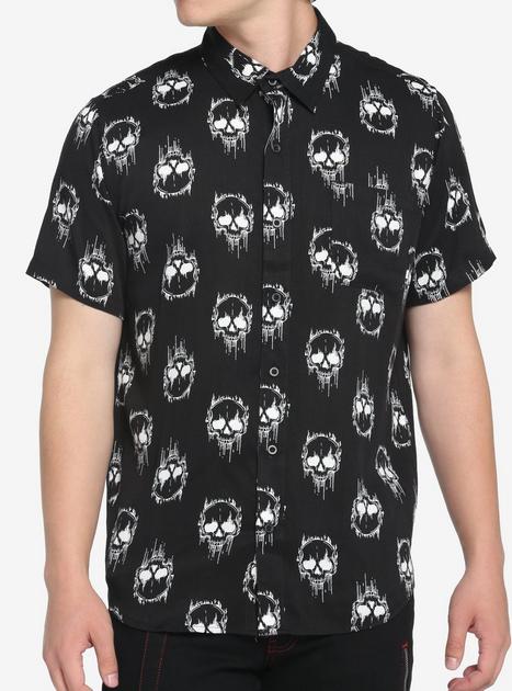 Flame Skull Woven Button-Up | Hot Topic