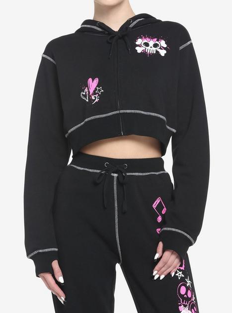 Black & Pink Emo Icons Girls Crop Hoodie | Hot Topic