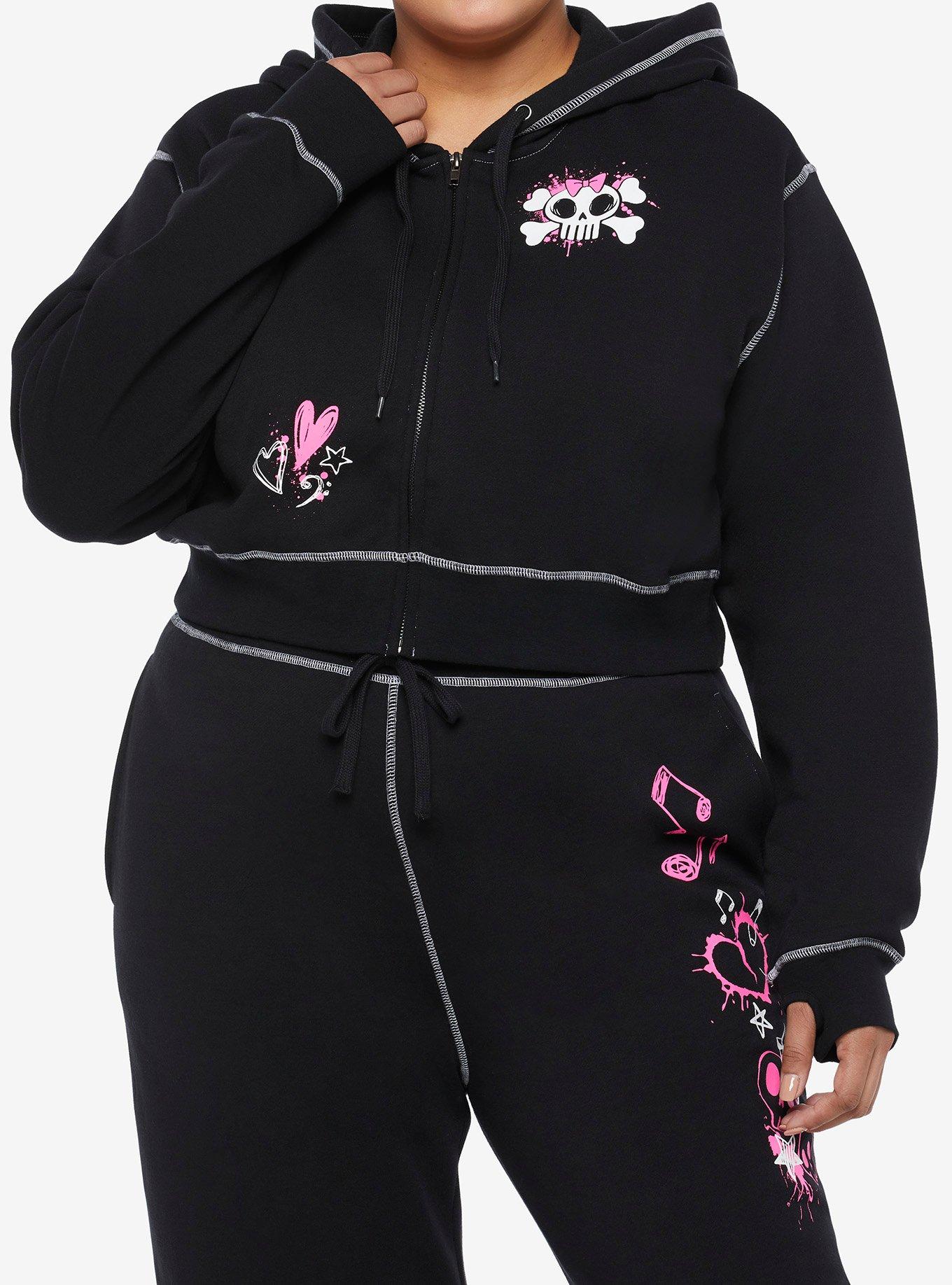 Black & Pink Emo Icons Girls Crop Hoodie Plus Size | Hot Topic