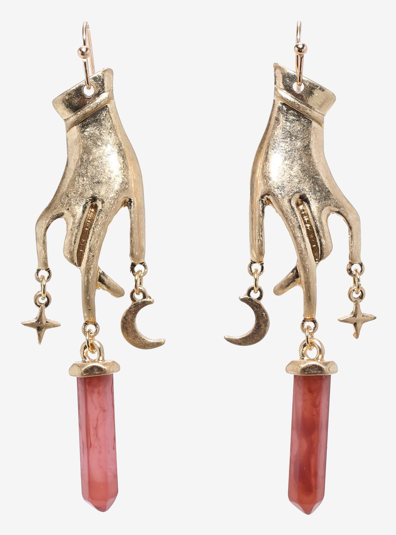 Celestial Crystal Hands Drop Earrings | Hot Topic