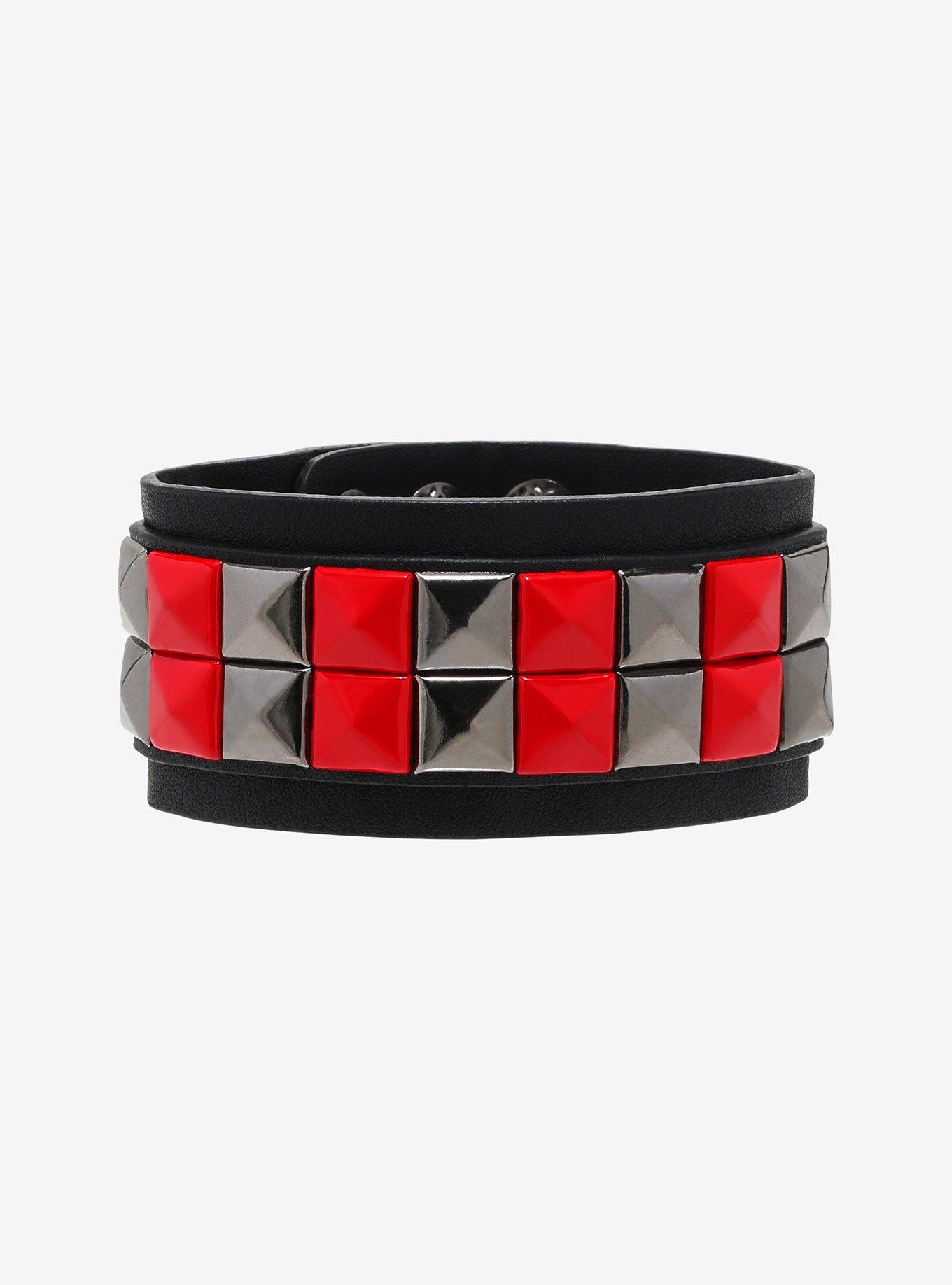 Black & Red Pyramid Cuff Bracelet | Hot Topic