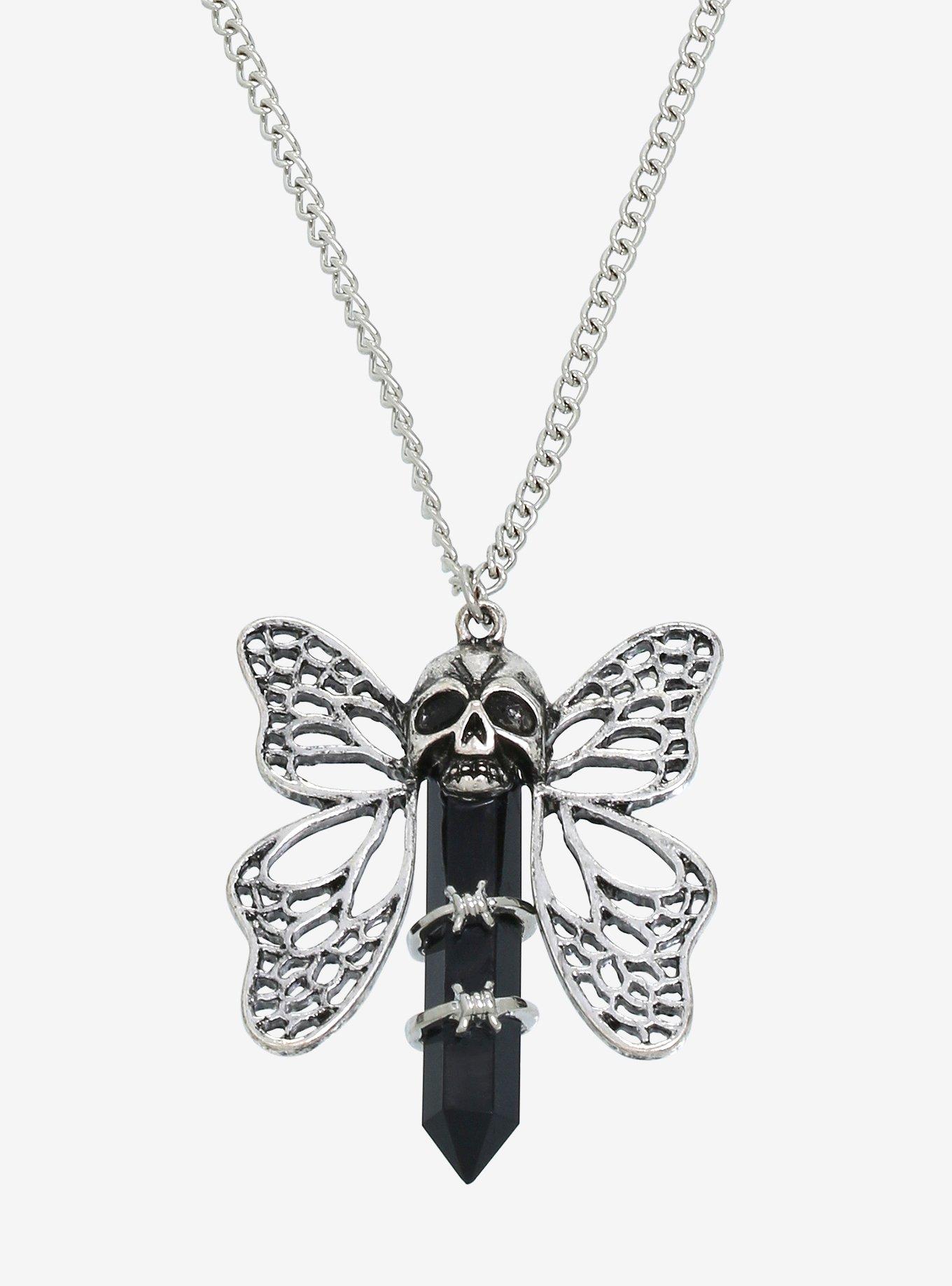 Winged Skull Faux Crystal Pendant Necklace | Hot Topic