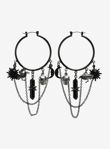 Skull Celestial Crystal Chain Hoop Earrings | Hot Topic