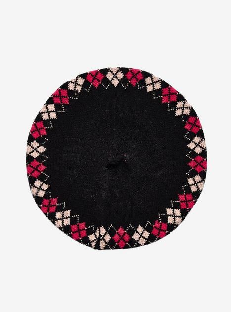 Pink & Black Argyle Beret | Hot Topic
