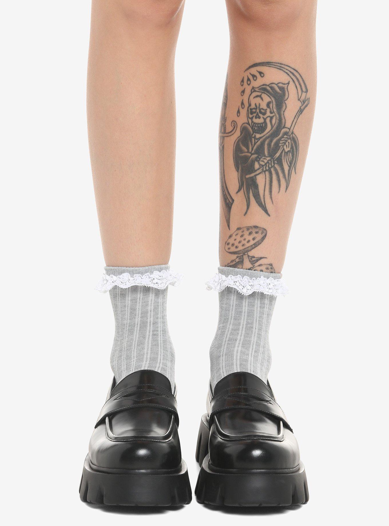 Grey Ruffle Ankle Socks | Hot Topic