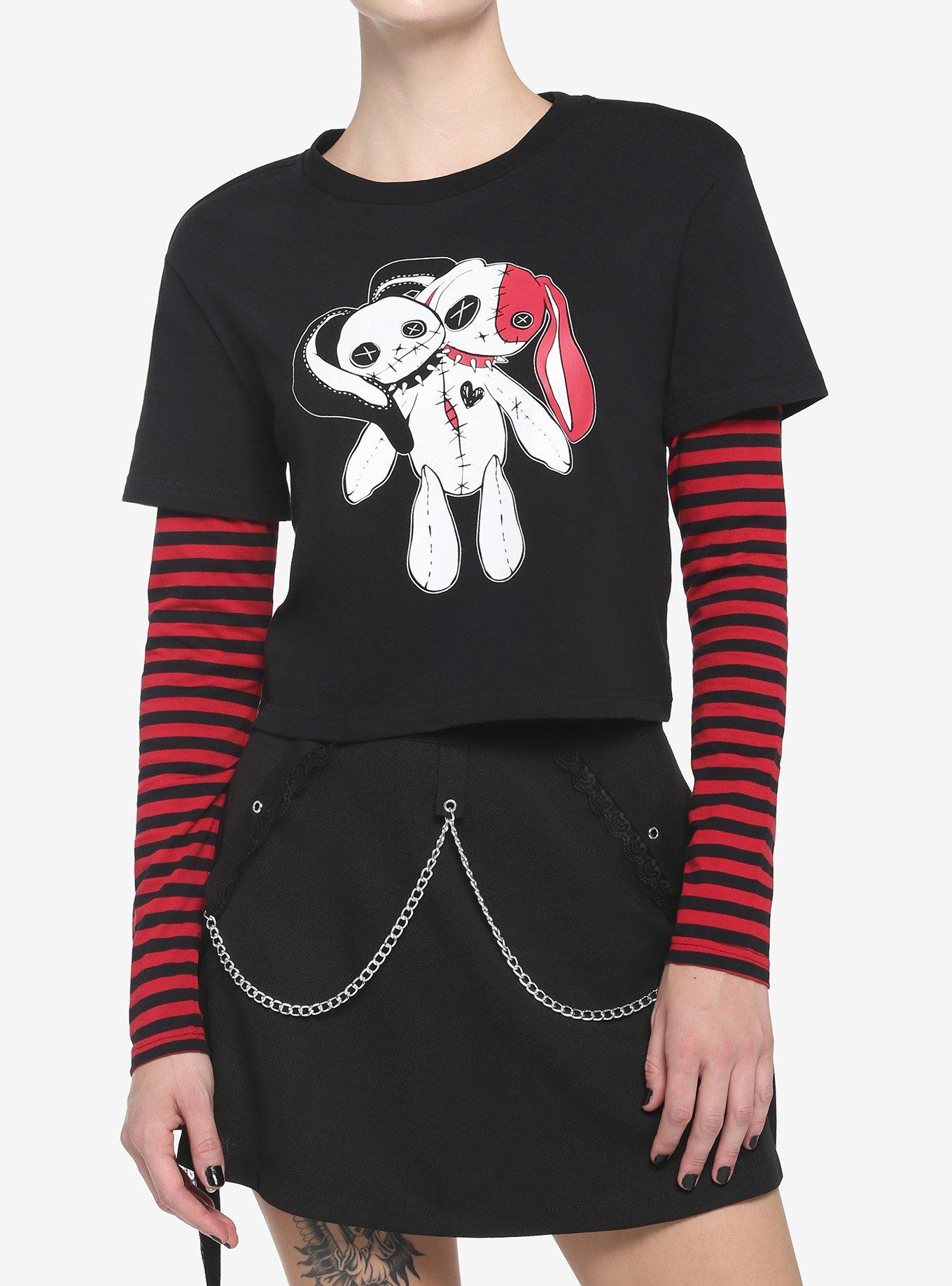 Black & Red Stripe Bunny Girls Crop Twofer | Hot Topic