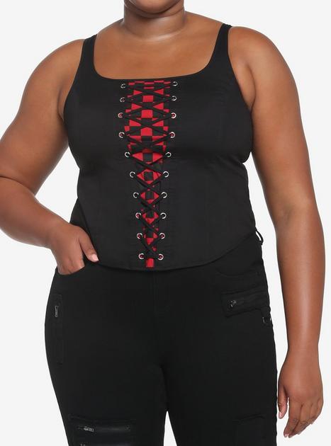 Black & Red Checker Lace-Up Corset Plus Size | Hot Topic