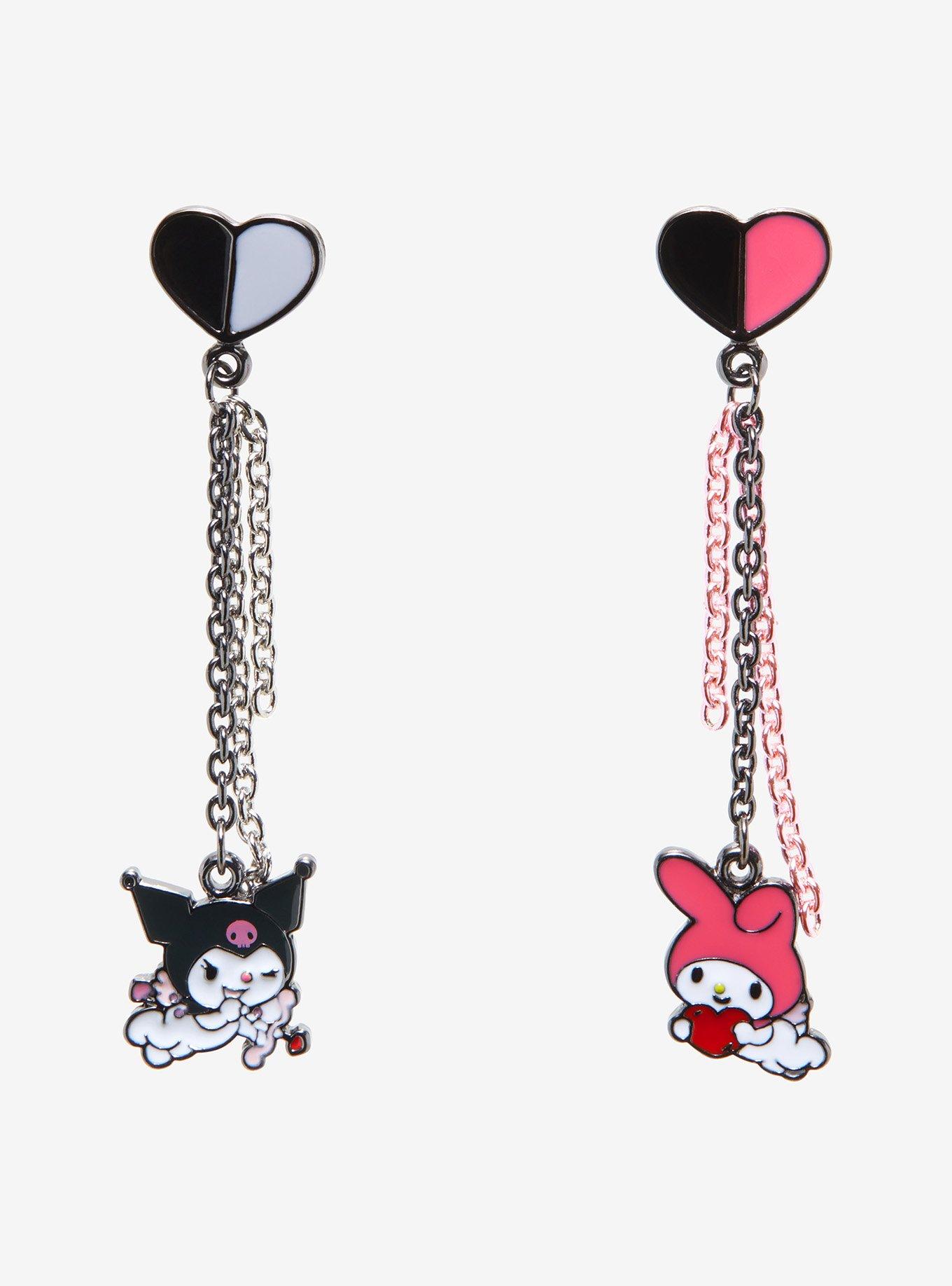 My Melody And Kuromi Hearts Mismatch Chain Earrings Hot Topic