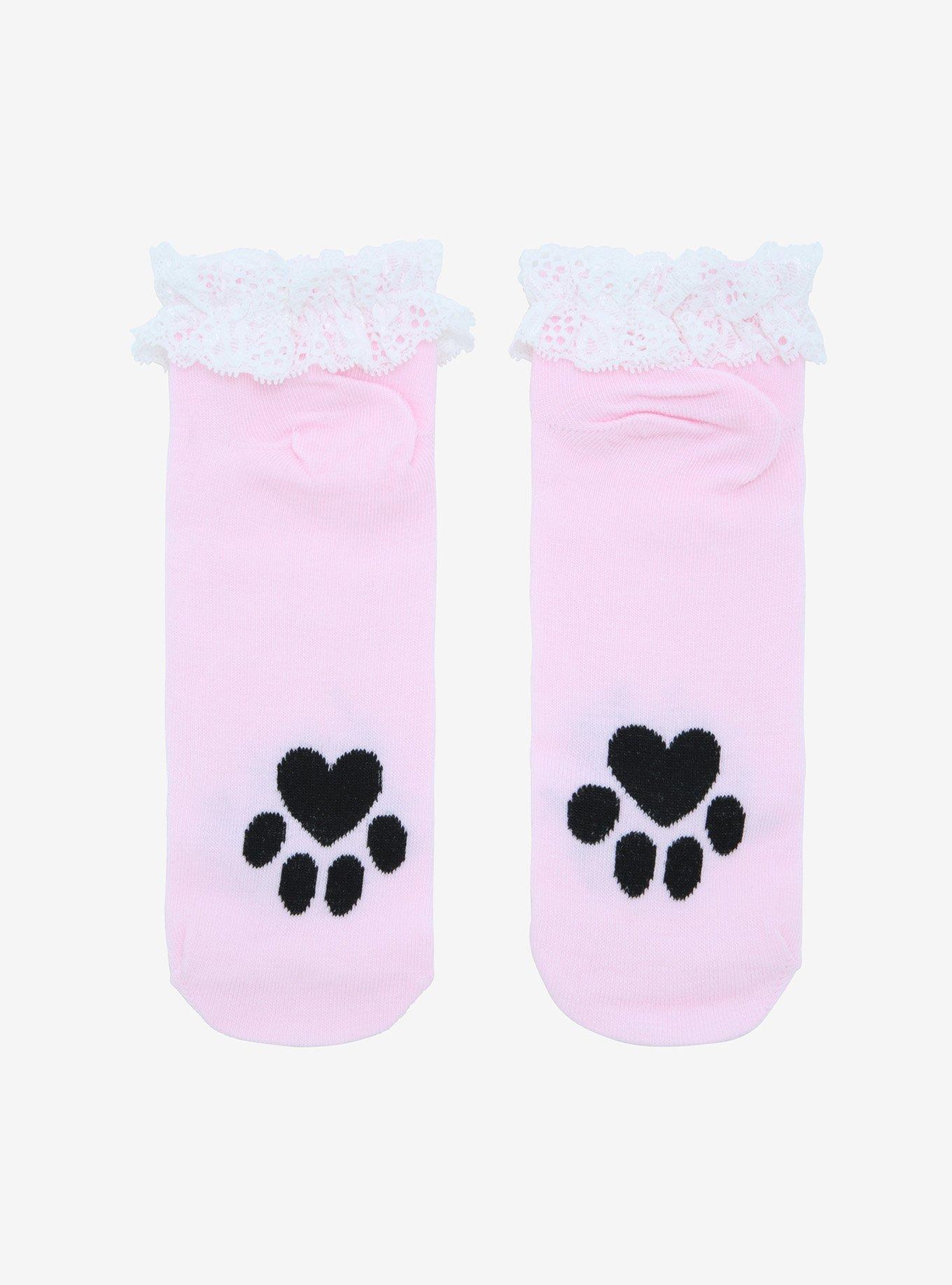 Pink Ruffle Paw Print Ankle Socks | Hot Topic