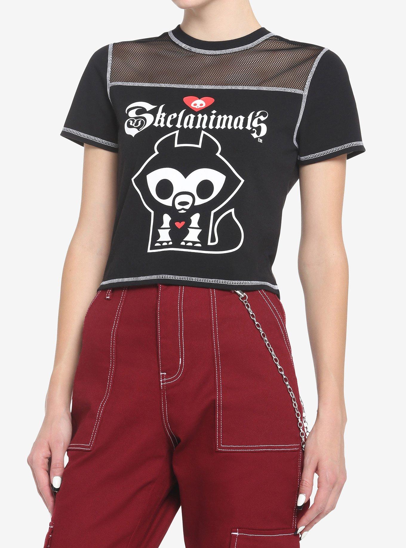 Skelanimals Mesh Shoulder Girls Crop T-Shirt | Hot Topic